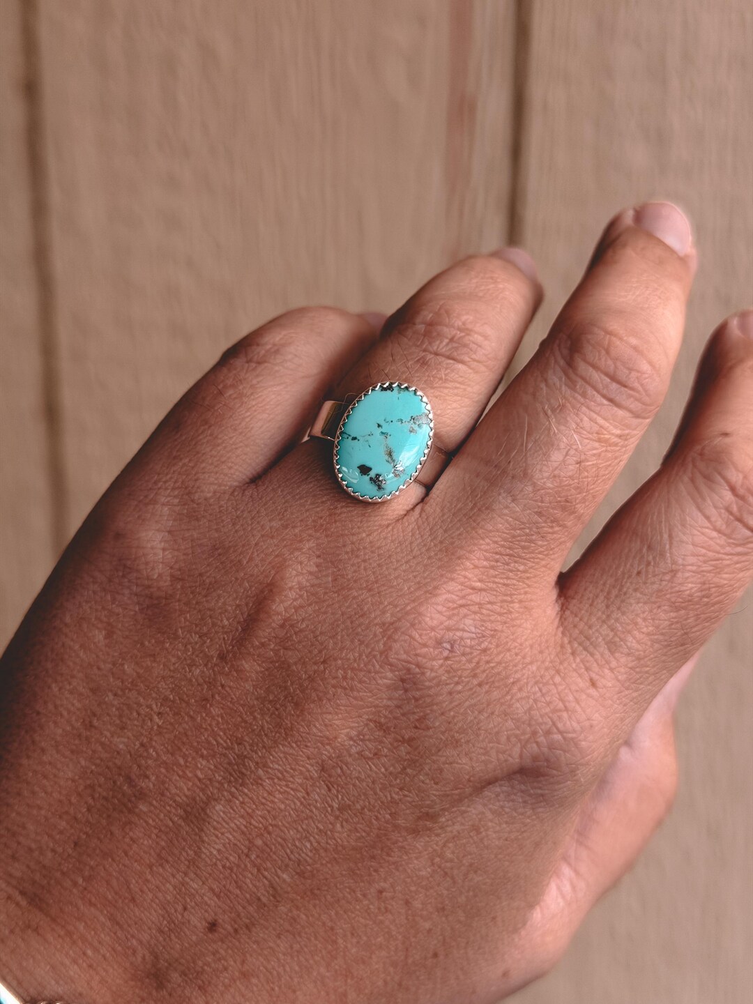 Simple Stone Serrated Bezel Turquoise Ring Native Made - Etsy
