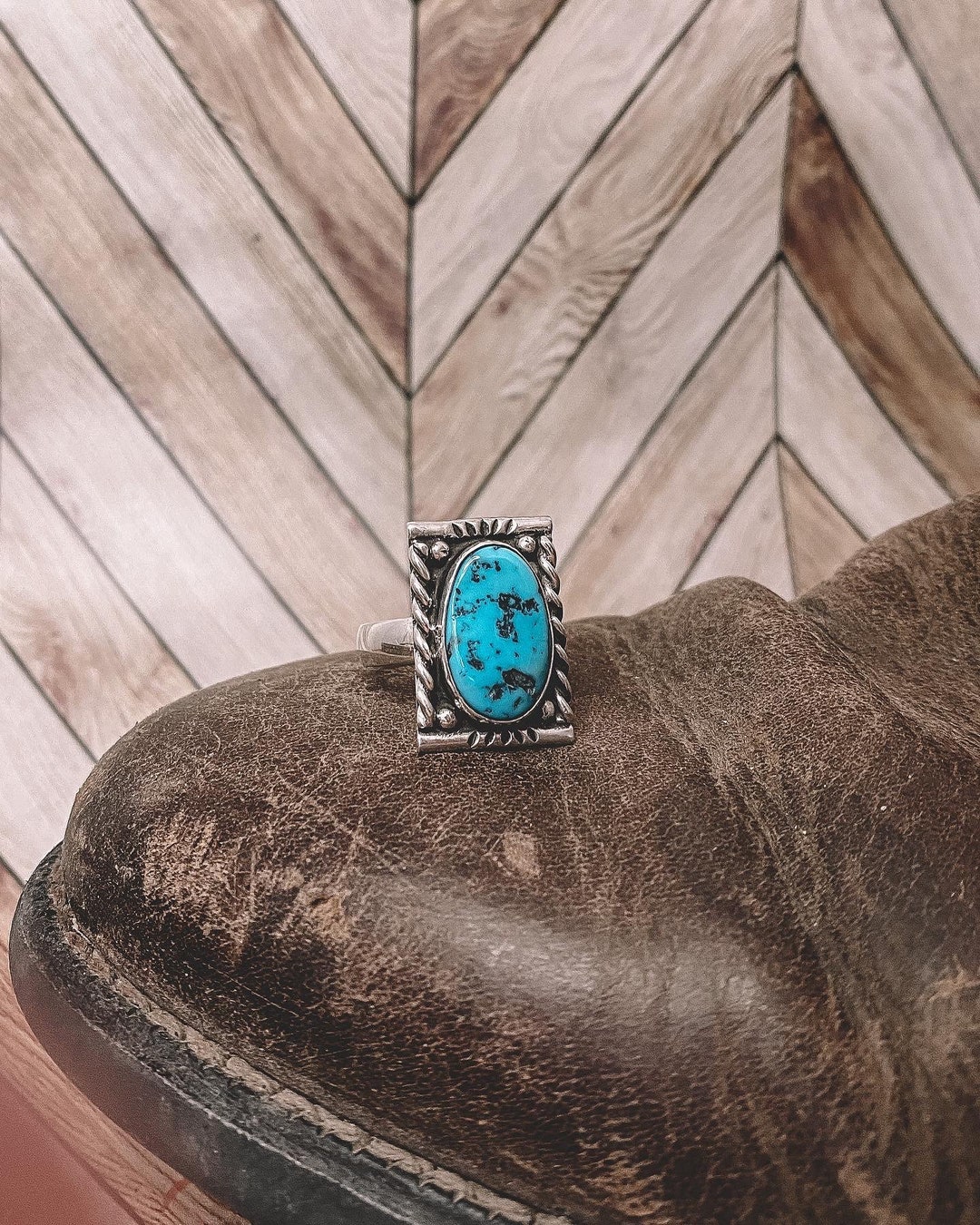 Rectangle Turquoise Ring Western Native American Jewelry Rope Details ...