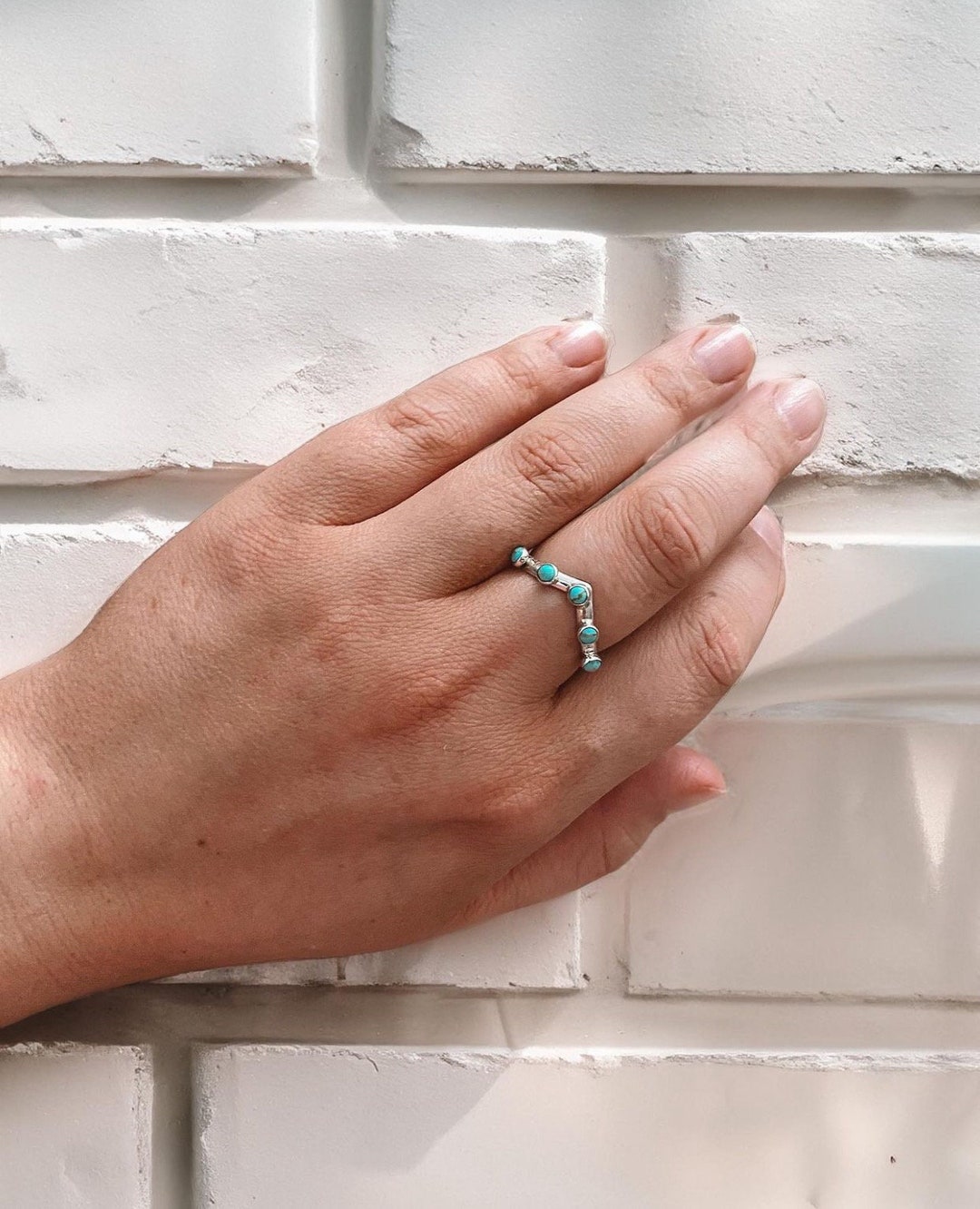 Point of the Mountain Chevron Stacker Turquoise Ring in Silver or Gold ...