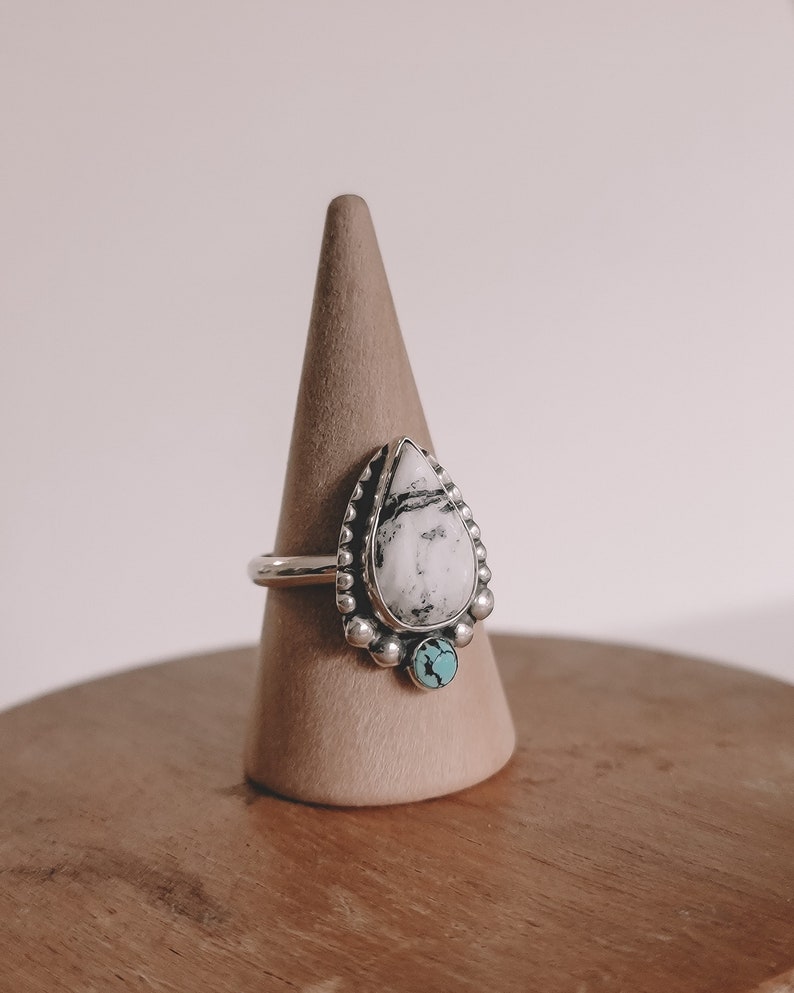 White Buffalo and Turquoise Ring - Etsy