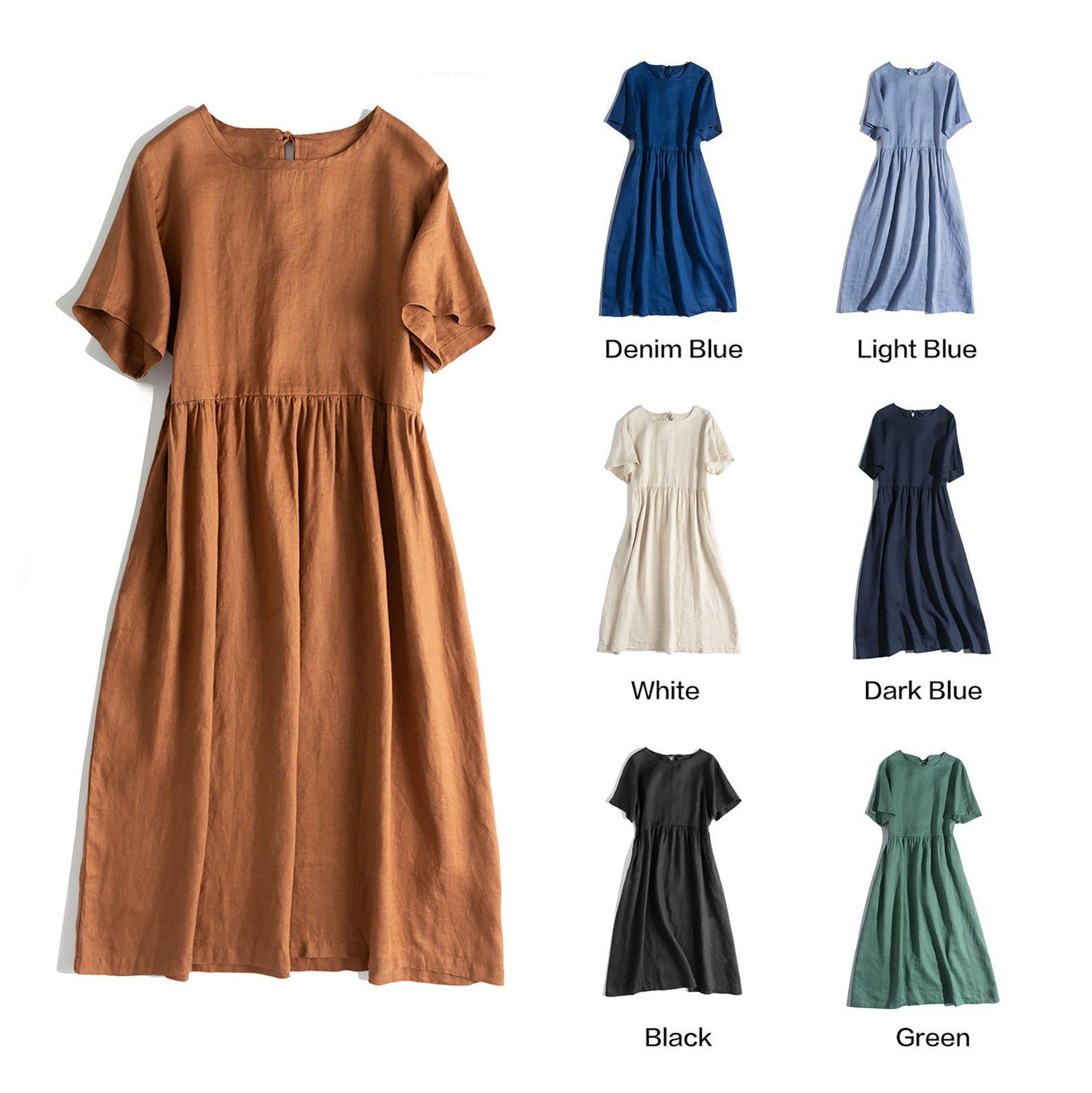 Linen Dress/midi Dress With Side Pockets/ Midi Dress /solid - Etsy