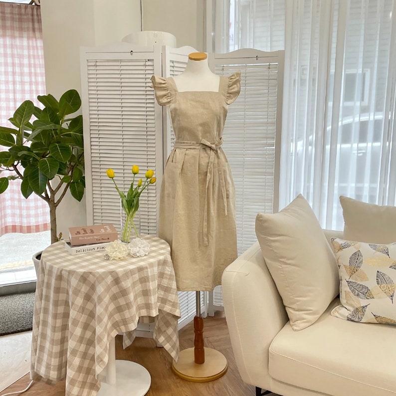 Linen Apron / Dancing Skirt / Flower Shop Milk Tea Shop Art Student ...