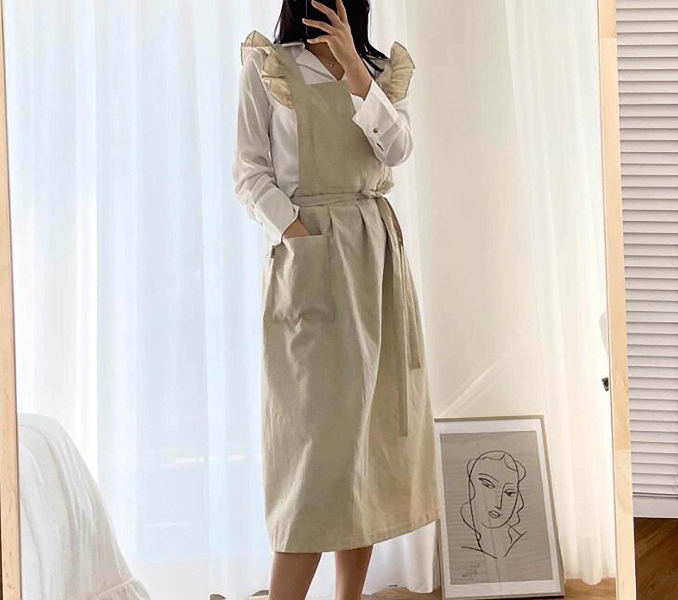 Linen Apron / Dancing Skirt / Flower Shop Milk Tea Shop Art Student ...