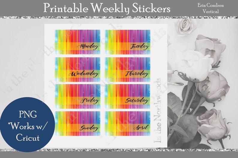 Printable Rainbow Planner Stickers, Erin Condren, Vertical, Weekly Kit ...