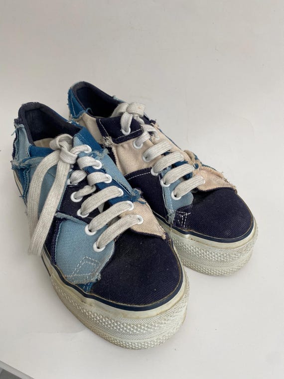 1990s Vintage Jean Patchwork No Name Tennis Shoes Sne… - Gem