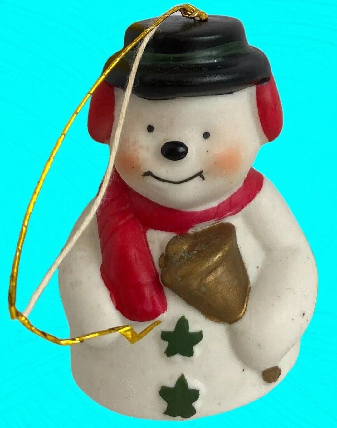 Vtg Snowman Bell Ornament Hand Painted Fine Bisque Porcelain Snowman ...