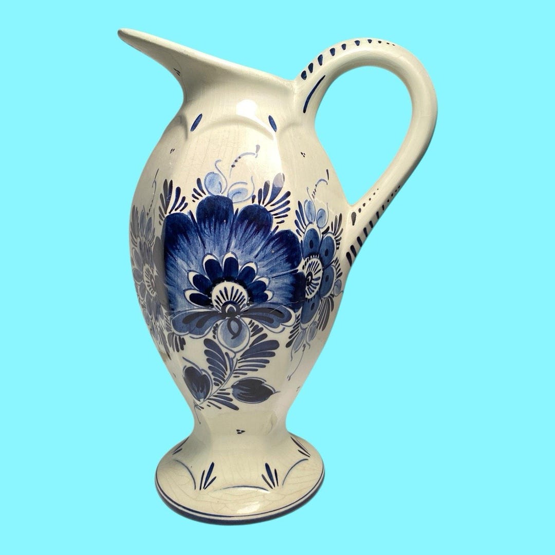 Vtg Delft Blue 9” Pitcher Made in Holland Blue White Floral Hand ...