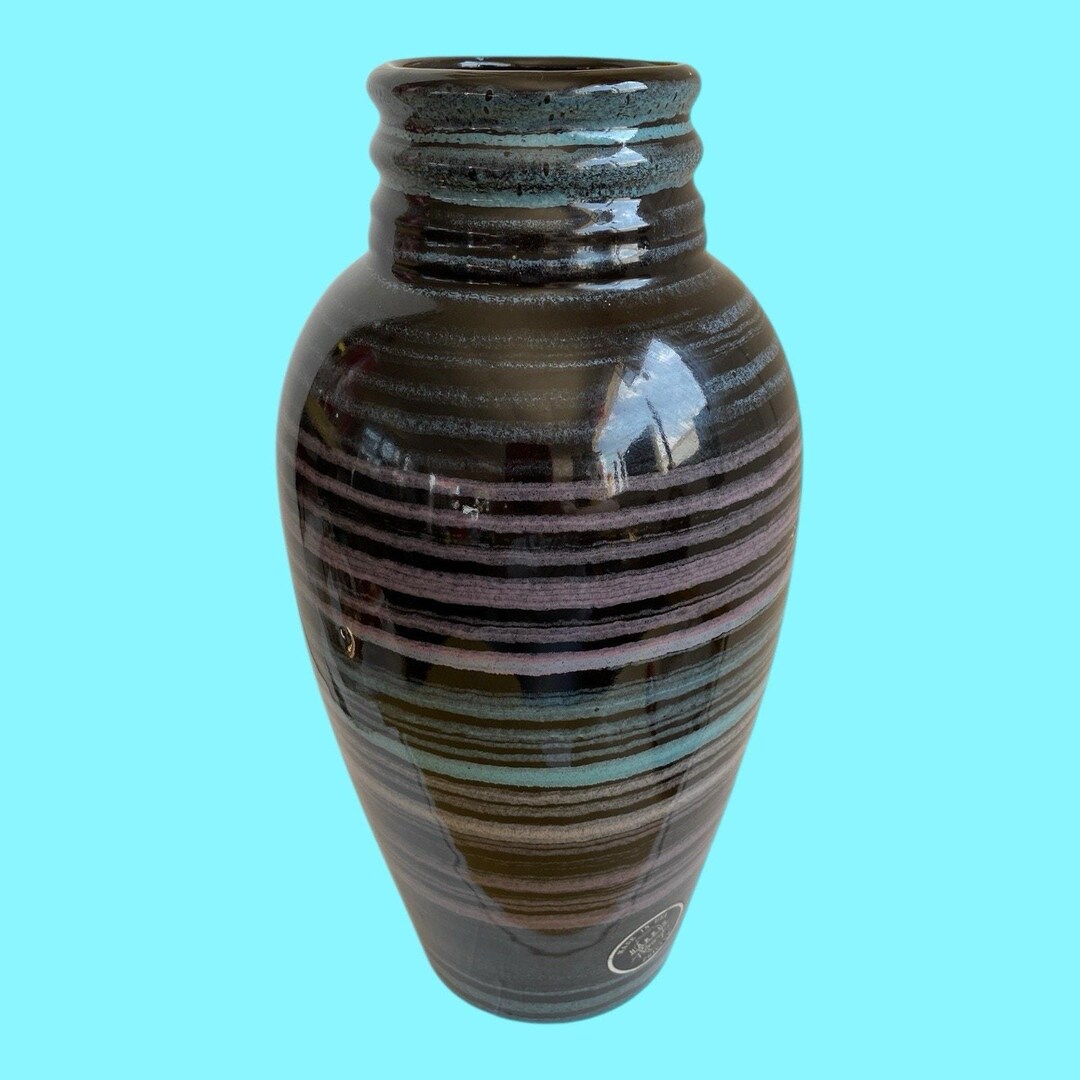 VTG Harris Pottery Vase Black Purple Blue Green Stripes Harris ...