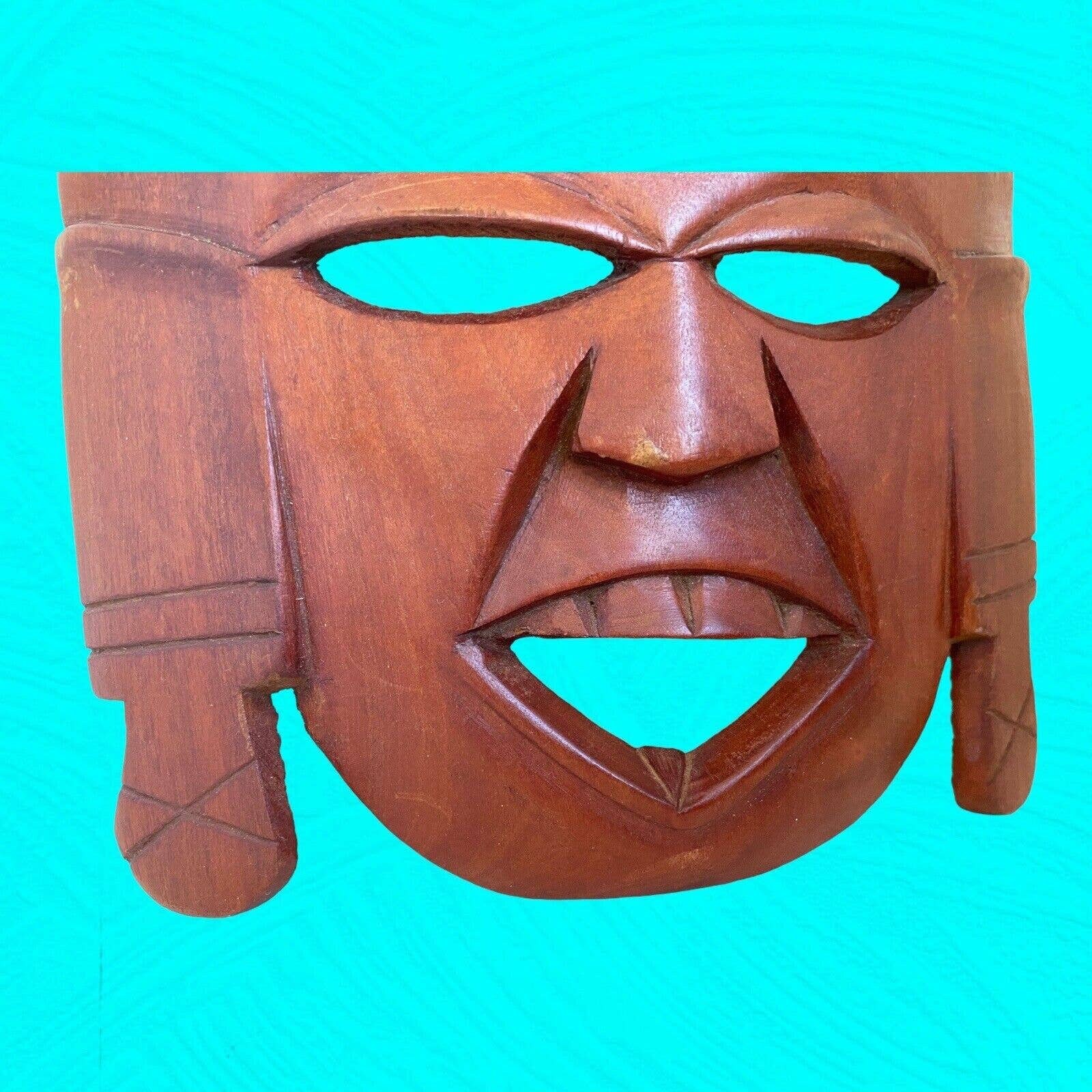 African Wooden Hand Carved Mask Humans and Elephant Carvings 16” Vtg - Etsy