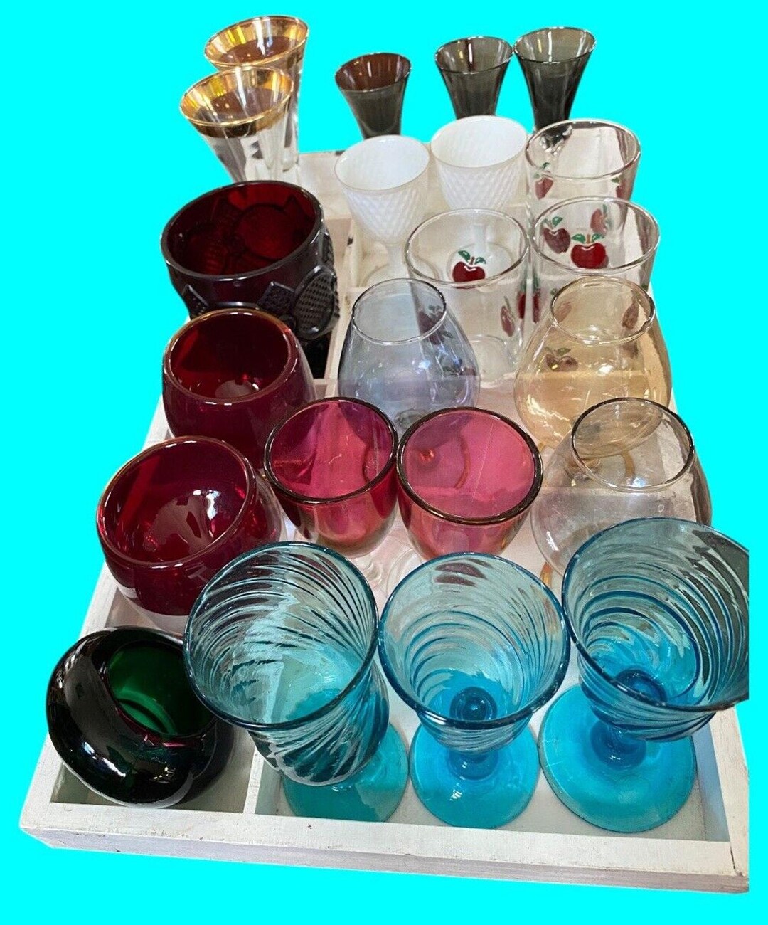 Junk Drawer Lot Mixed Crystal Liqueur Cordial Glasses With 4 Candle ...