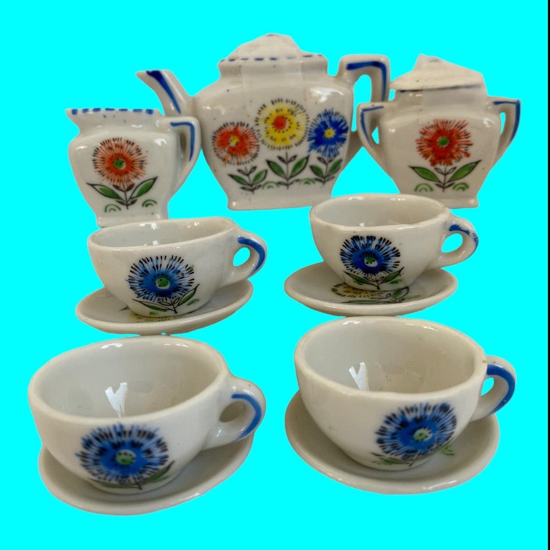 Vtg Doll Dishes, Doll Tea Set, Toy Tea Set, Tiny Dishes, Miniature ...