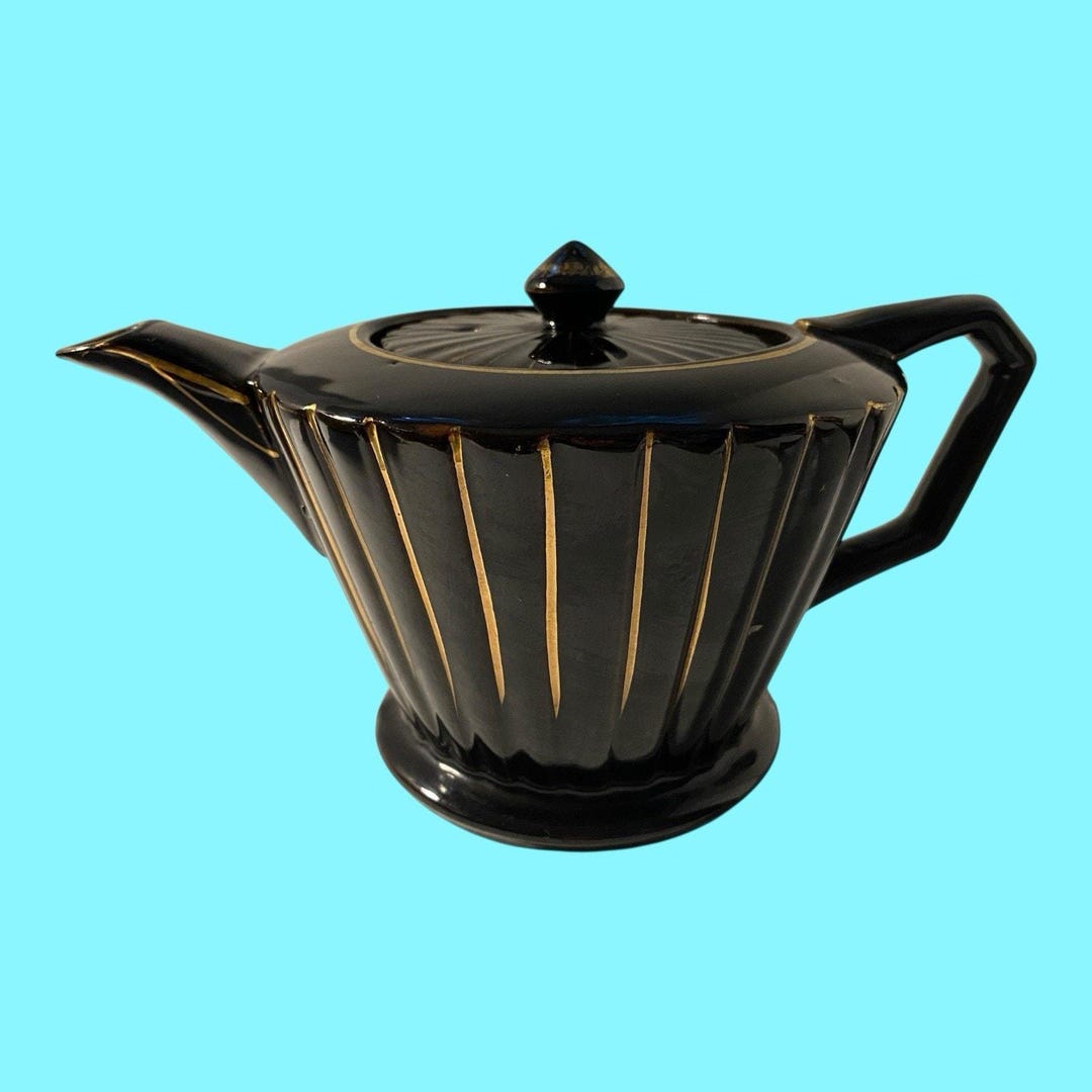 Vintage Sadler Teapot Black W/gold Stripes MCM England Retro Art Deco ...