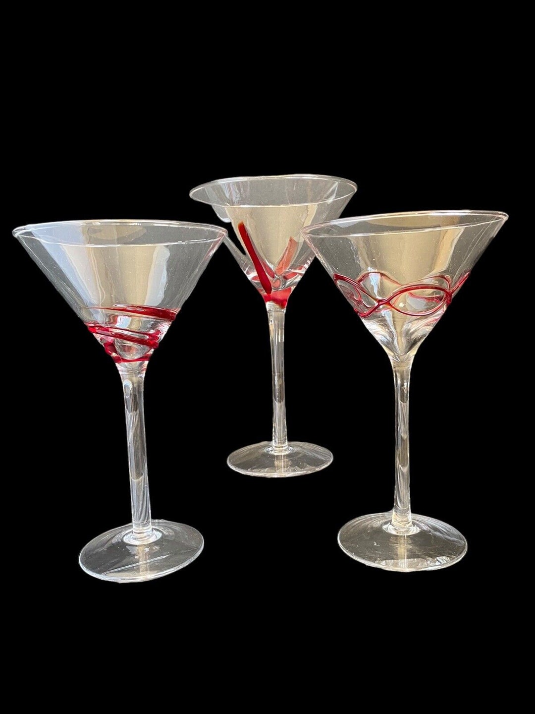 Red Swirl Line Martini Cosmo Cocktail Stemware Glasses 3 Pier One 8 ...