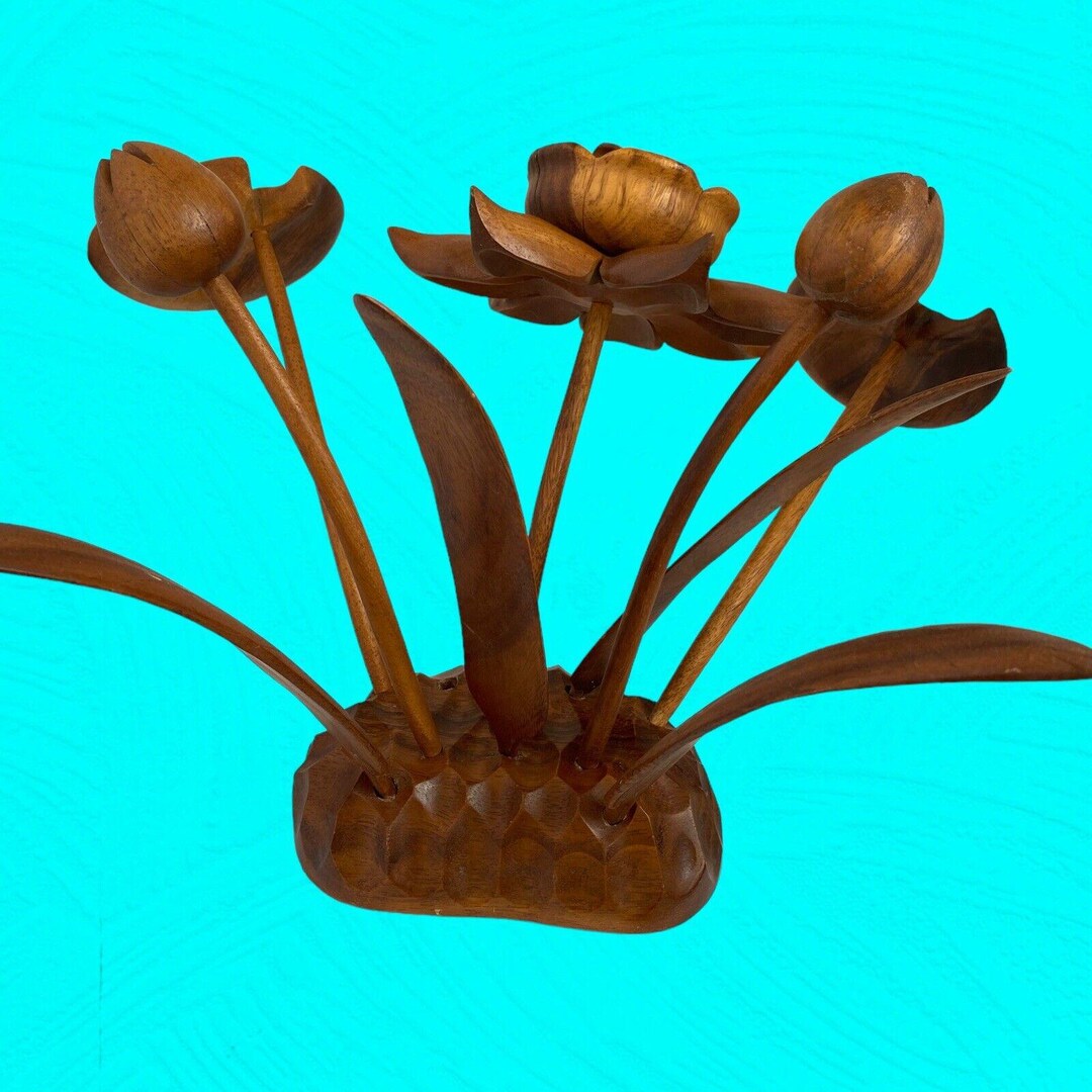 Vintage MCM Carved Wood Tropical Flowers You Can Arrange Your Way ...