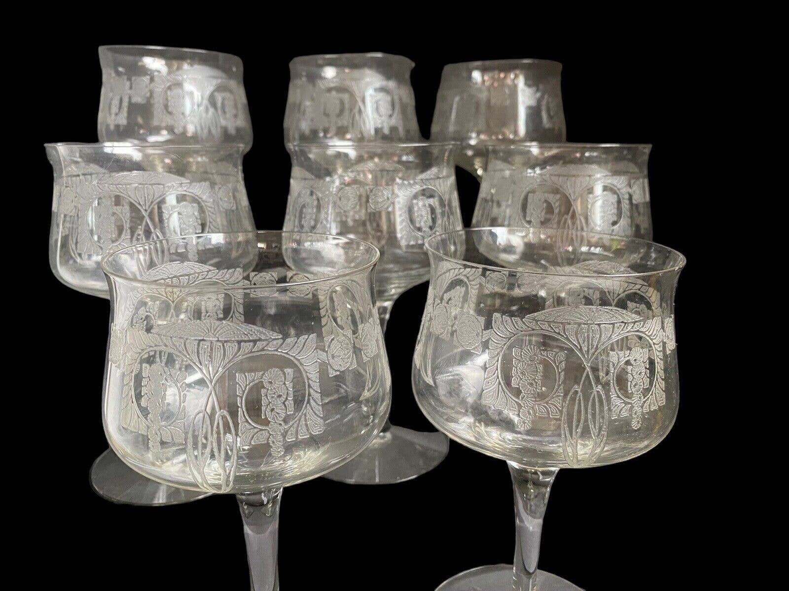 Antique HEISEY Set of 8 Etched Stemware 8 1/4" Wine Water Glasses 1919 ...