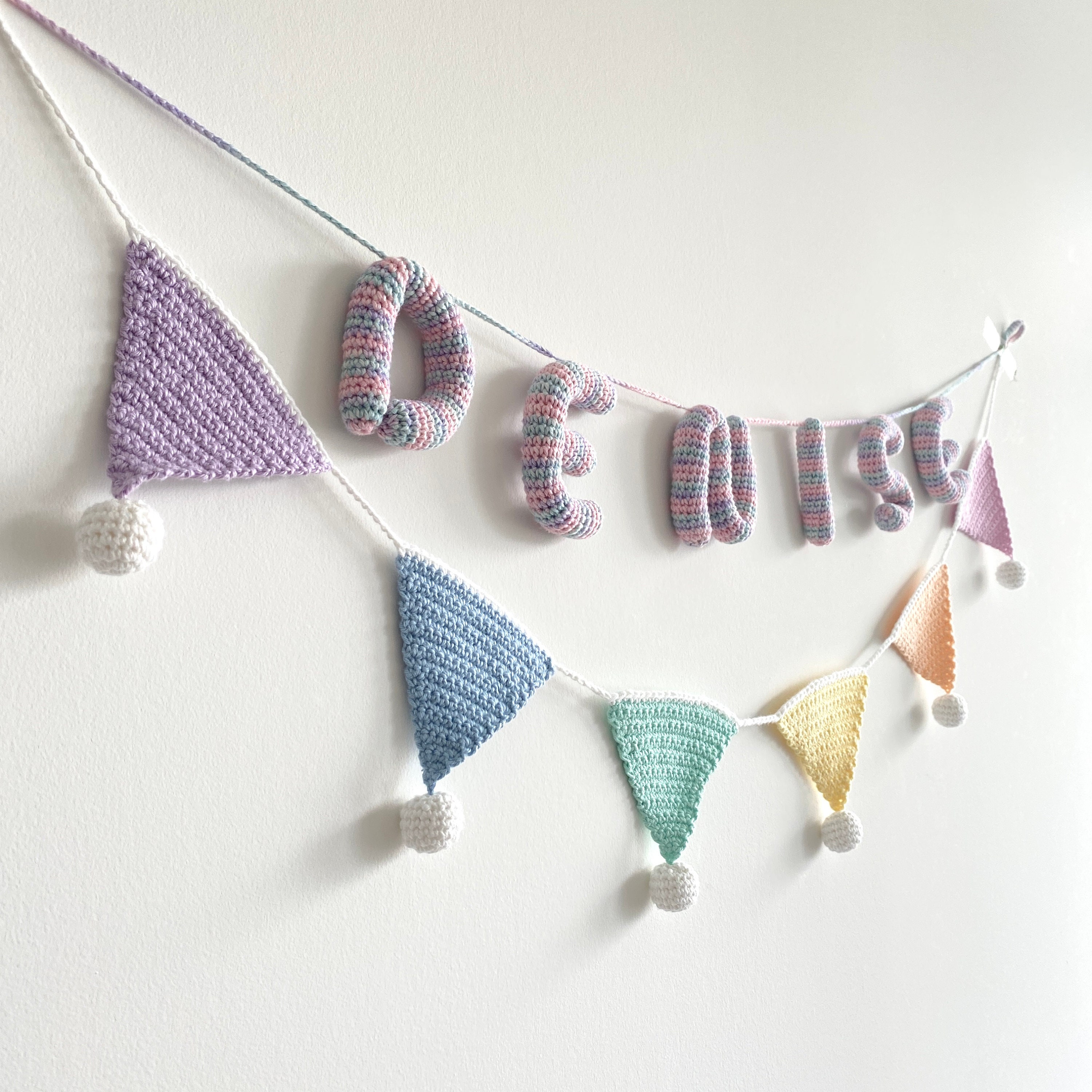 Pastel Rainbow Crochet Flags Banner, Crochet Flag, Crochet Garland ...