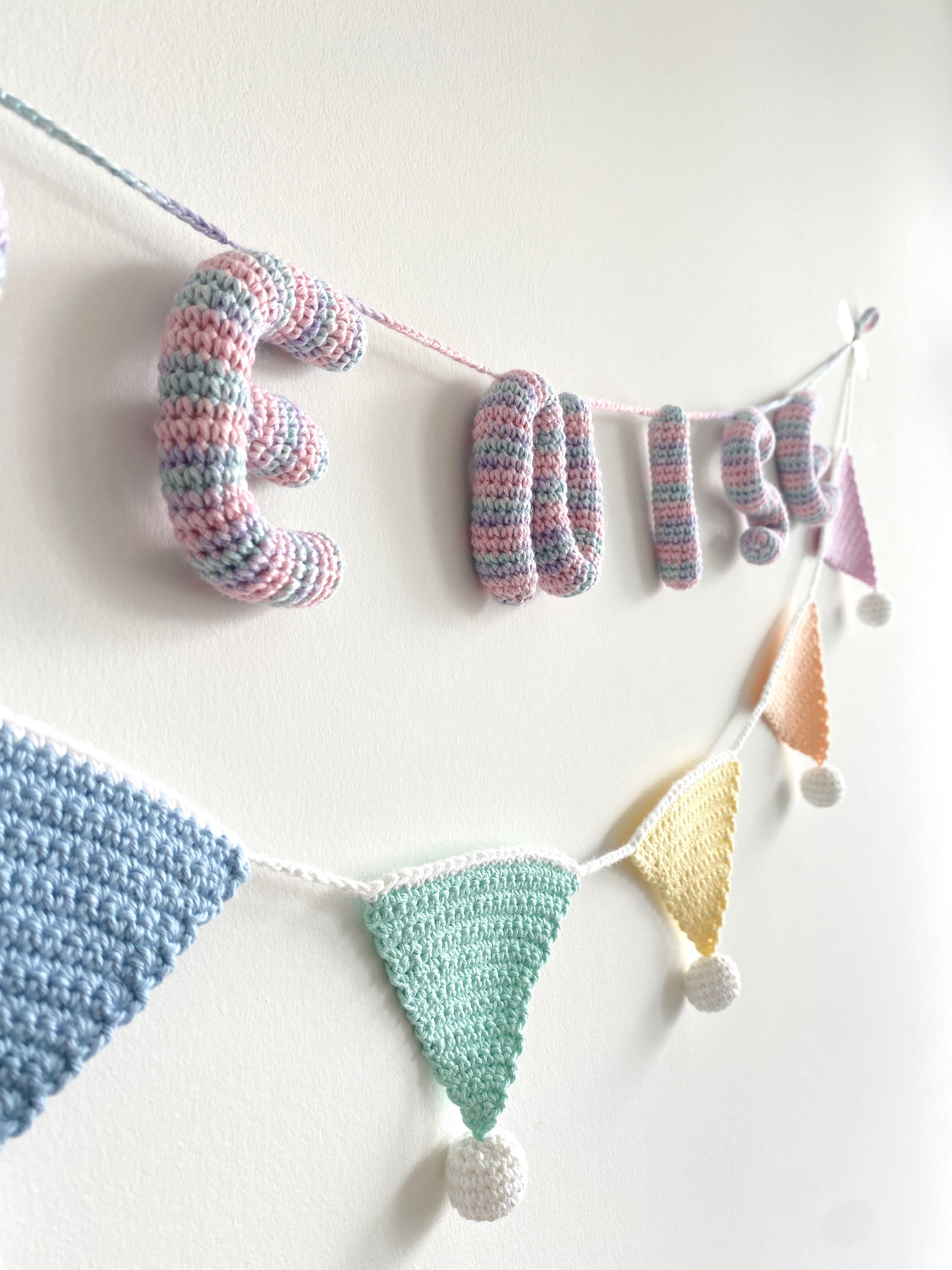 Pastel Rainbow Crochet Flags Banner, Crochet Flag, Crochet Garland ...
