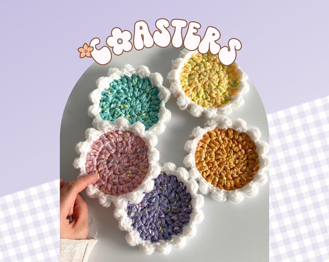 Puff Edging Coaster, Flower Coaster, Crochet Coaster, Home Decor ...