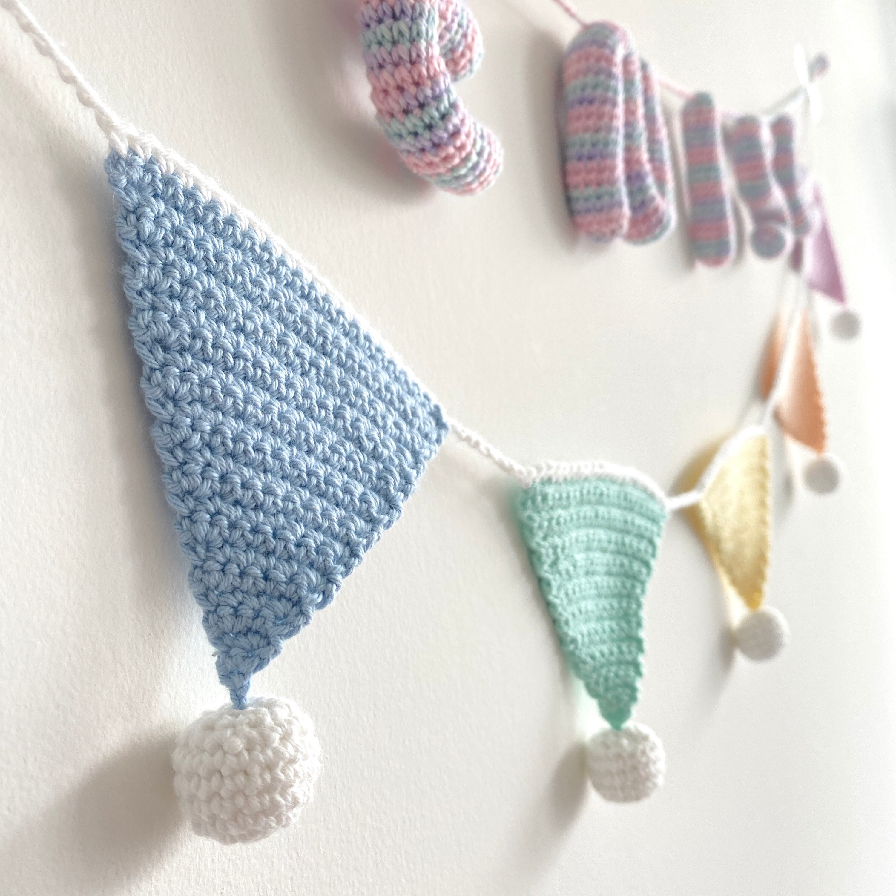 Pastel Rainbow Crochet Flags Banner, Crochet Flag, Crochet Garland ...