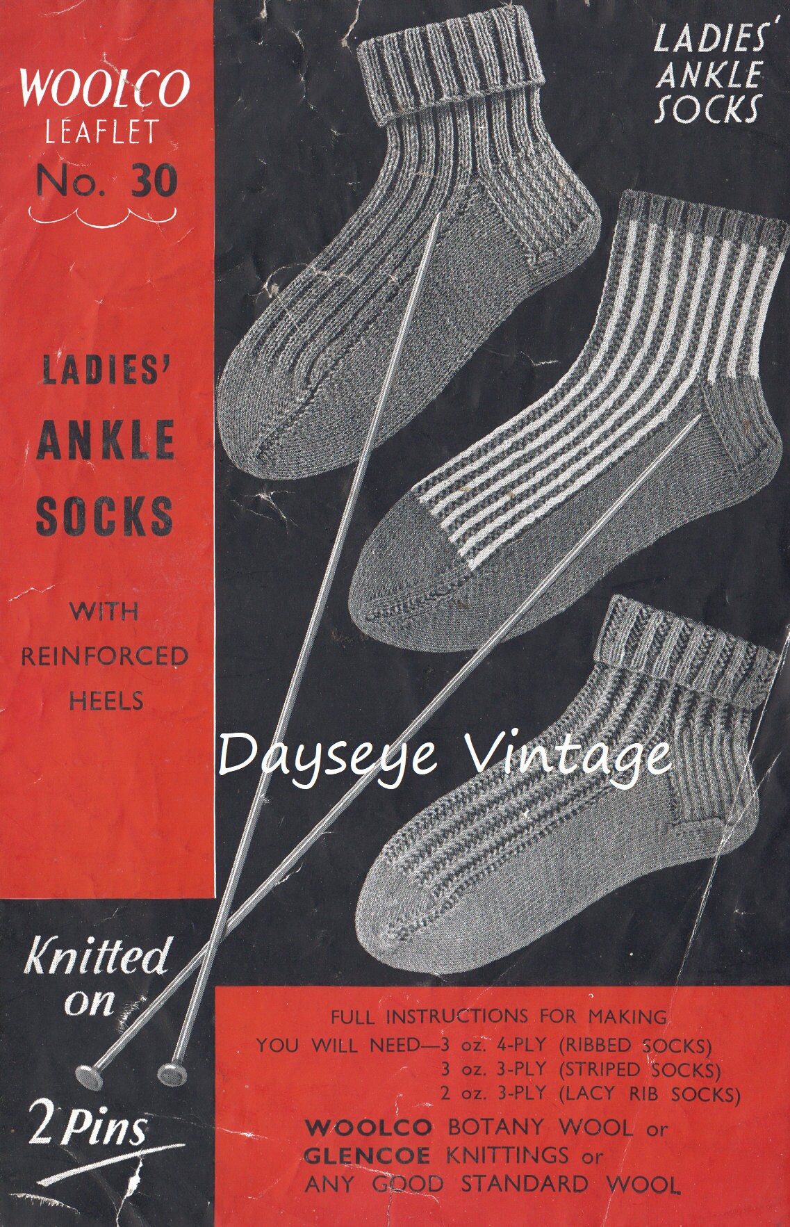 1940s Socks Reinforced Heels on 2 Needles Ankle Socks Tennis, Ribbed ...