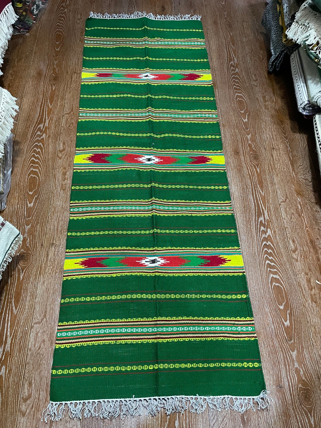 Green Ethnic Ukrainian Woven Path, Ukrainian Carpet, Kitchen Path ...
