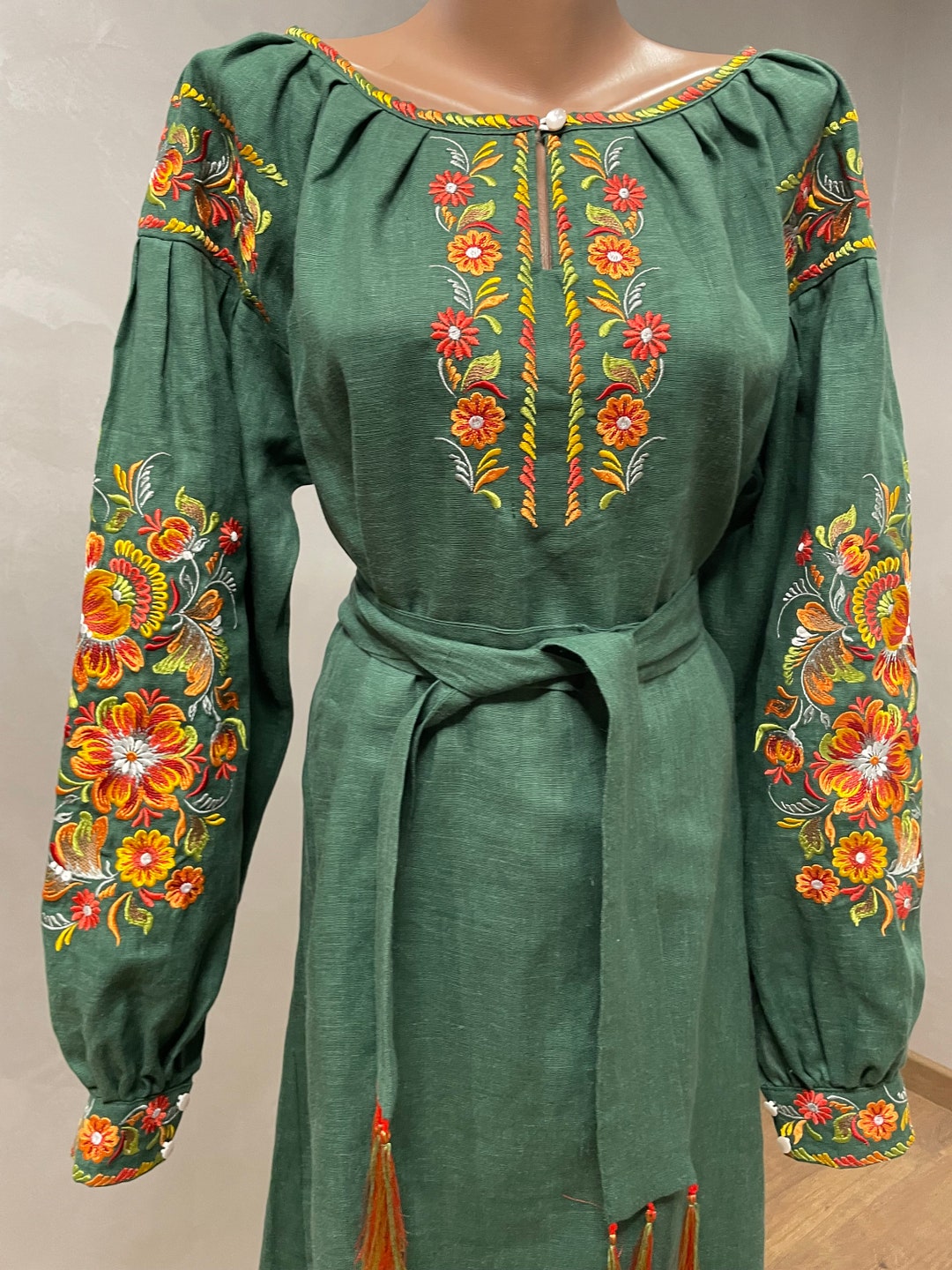 Vyshyvanka Green Dress Ukrainian Dress, Unique Wedding Dress, Ukraine ...