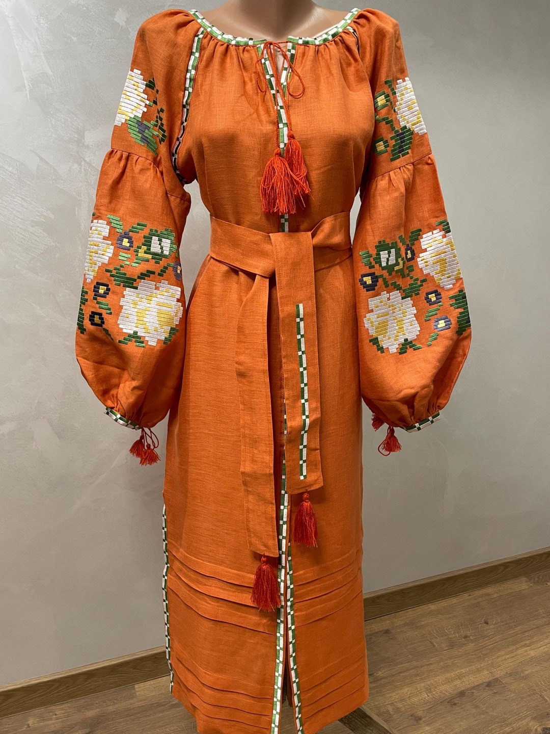Orange Vyshyvanka Dress - Ukrainian Dress, Unique Wedding Dress ...