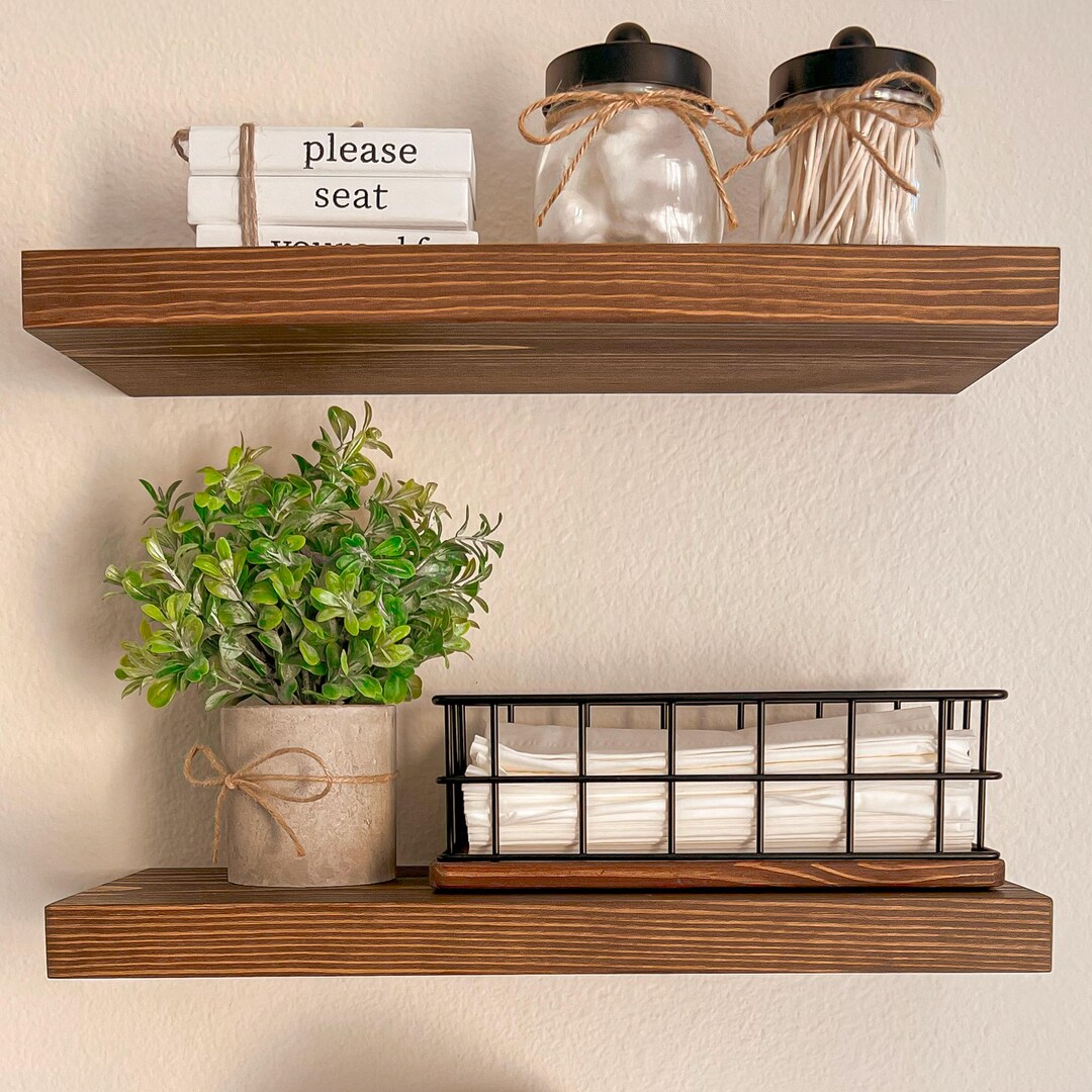 Solid Wood Floating Shelves: Rustic Walnut Finish, Set of 2 (16 X 6.7 ...