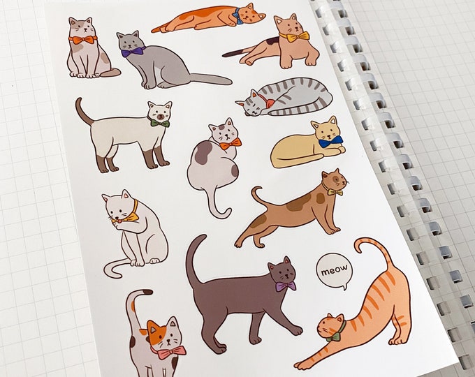 CAT & DOG 24 Mini Square Sticker Sheet // Aesthetic Cute Fun Pastel Pet ...