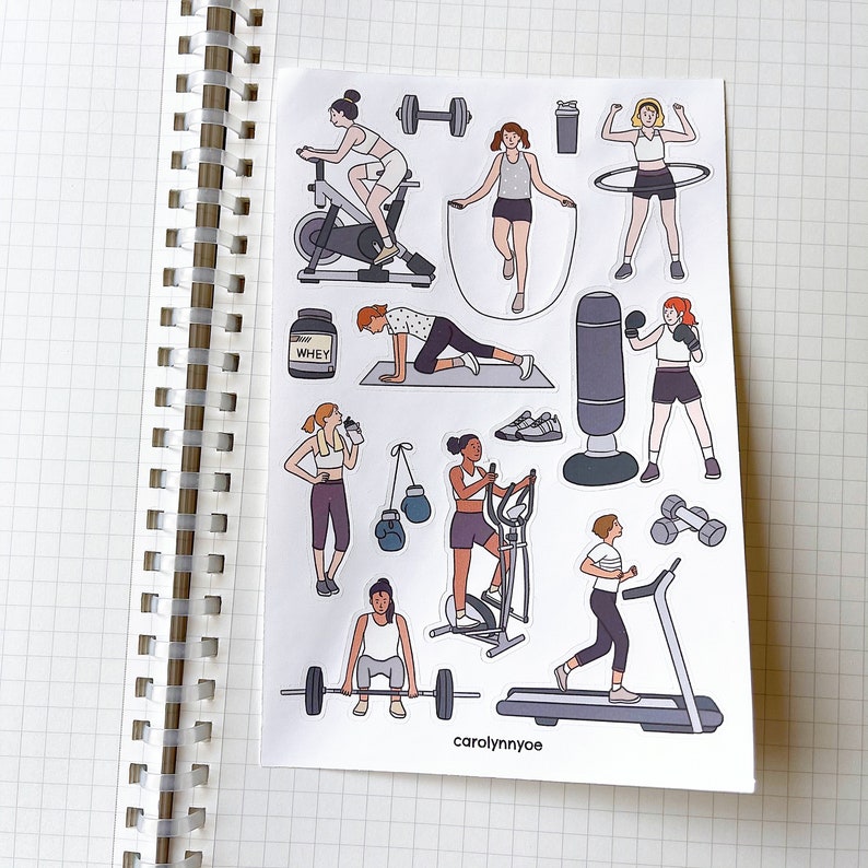 GYM EXERCISE Sticker Sheet // Aesthetic Cute Fitness Workout - Etsy ...