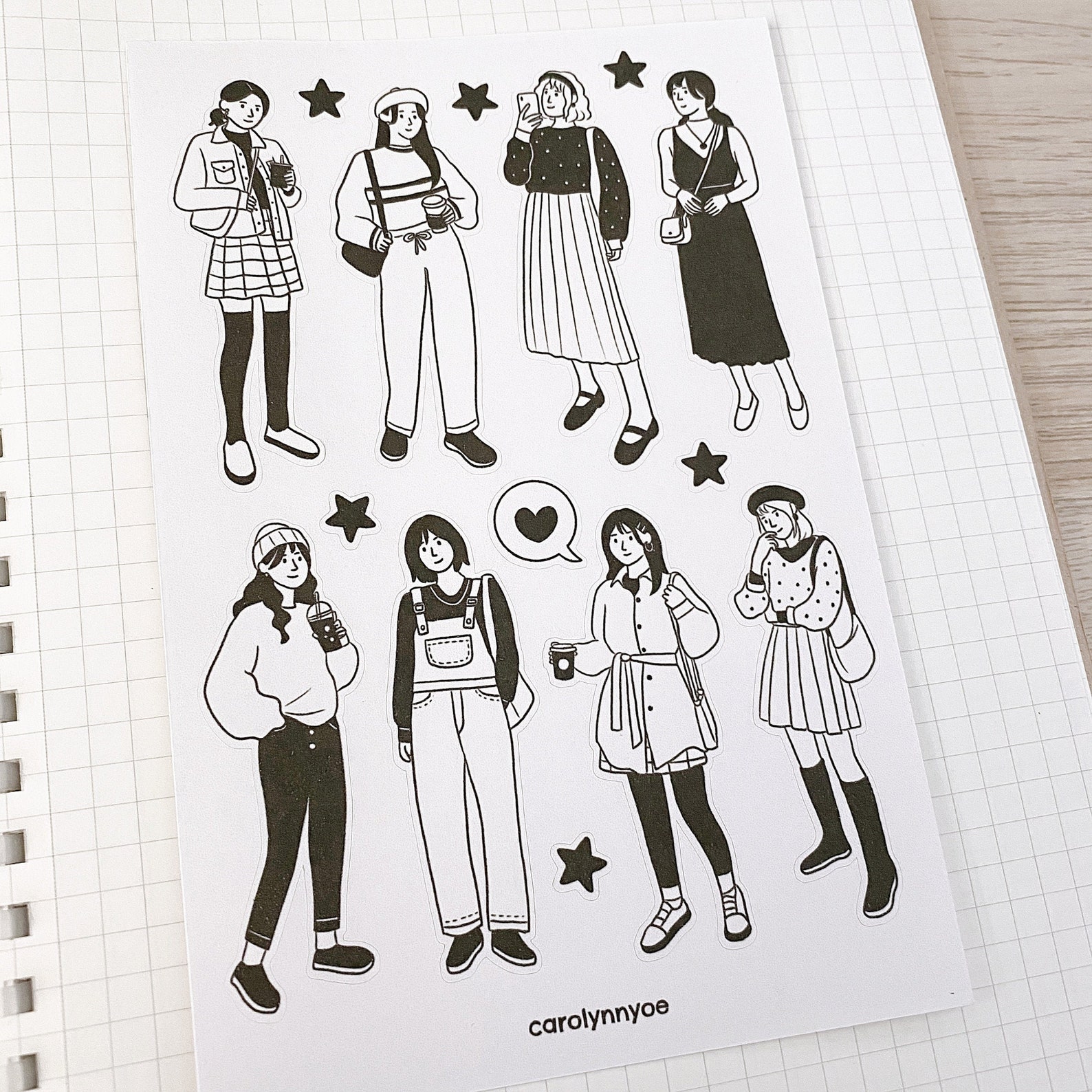 CUTE OUTFIT BW sticker sheet // aesthetic chic fashionable | Etsy
