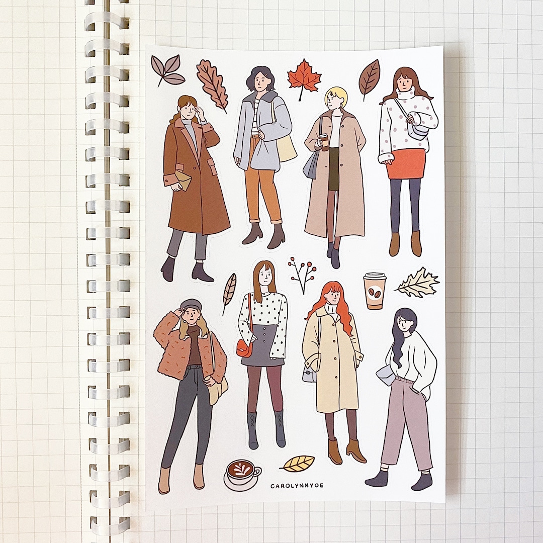 COSY AUTUMN OUTFIT Sticker Sheet // Aesthetic Cute Chic Fashionable ...