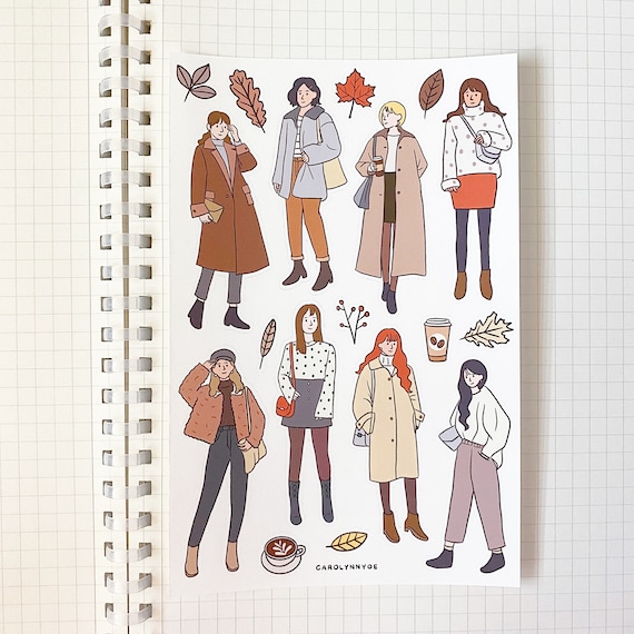 COSY AUTUMN OUTFIT Sticker Sheet // Aesthetic Cute Chic - Etsy Singapore