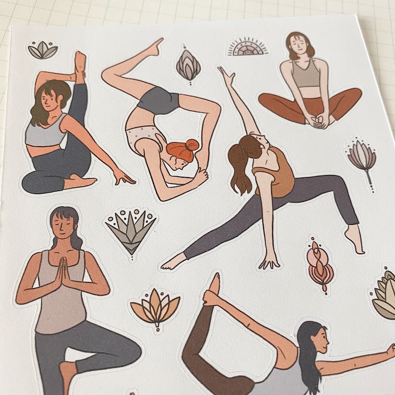 YOGA POSE Sticker Sheet // Aesthetic Cute Good Vibe Exercise Zen ...