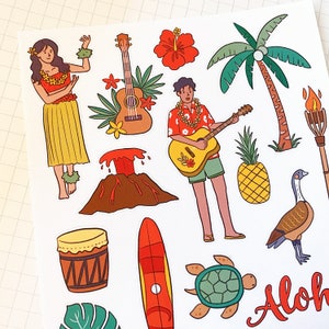 HAWAIIAN Sticker Sheet // Aesthetic Hawaii Icons Hula Dance Tiki Face ...