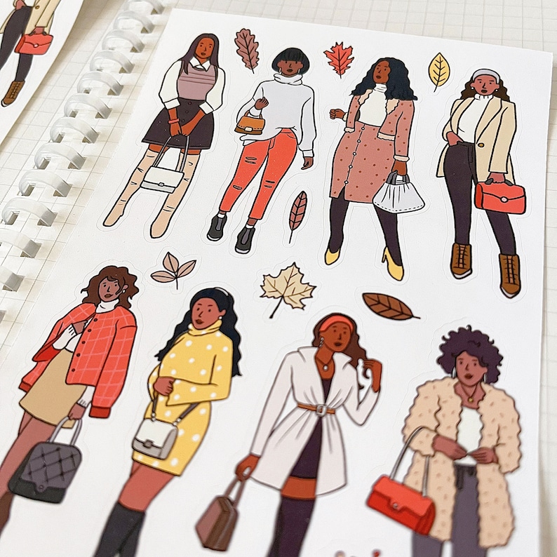 BLACK GIRL AUTUMN Sticker Sheet // Aesthetic Cute Afro Fashion Winter ...