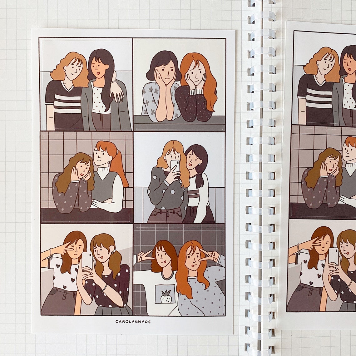 BFF GIRLS Square Sticker Sheet // Aesthetic Cute Black and White ...