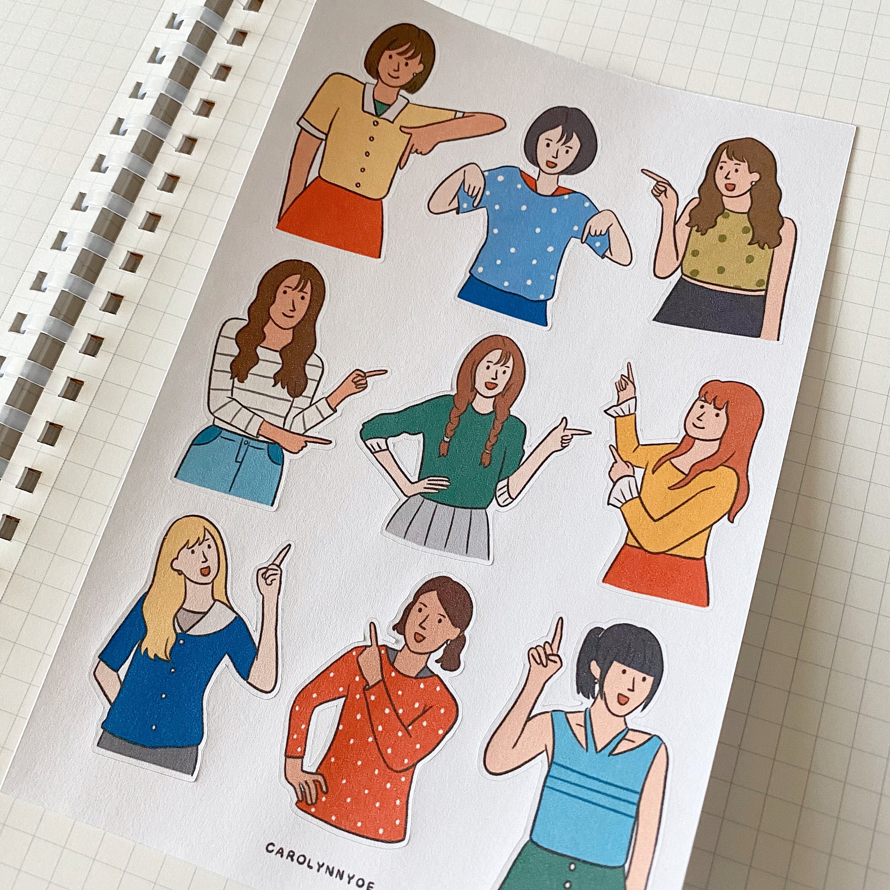 GIRLS POINTING Sticker Sheet // Aesthetic Cute Colourful Woman ...