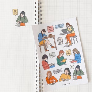 STUDY Sticker Sheet // Aesthetic Cute Studying Smart Homework Exam ...