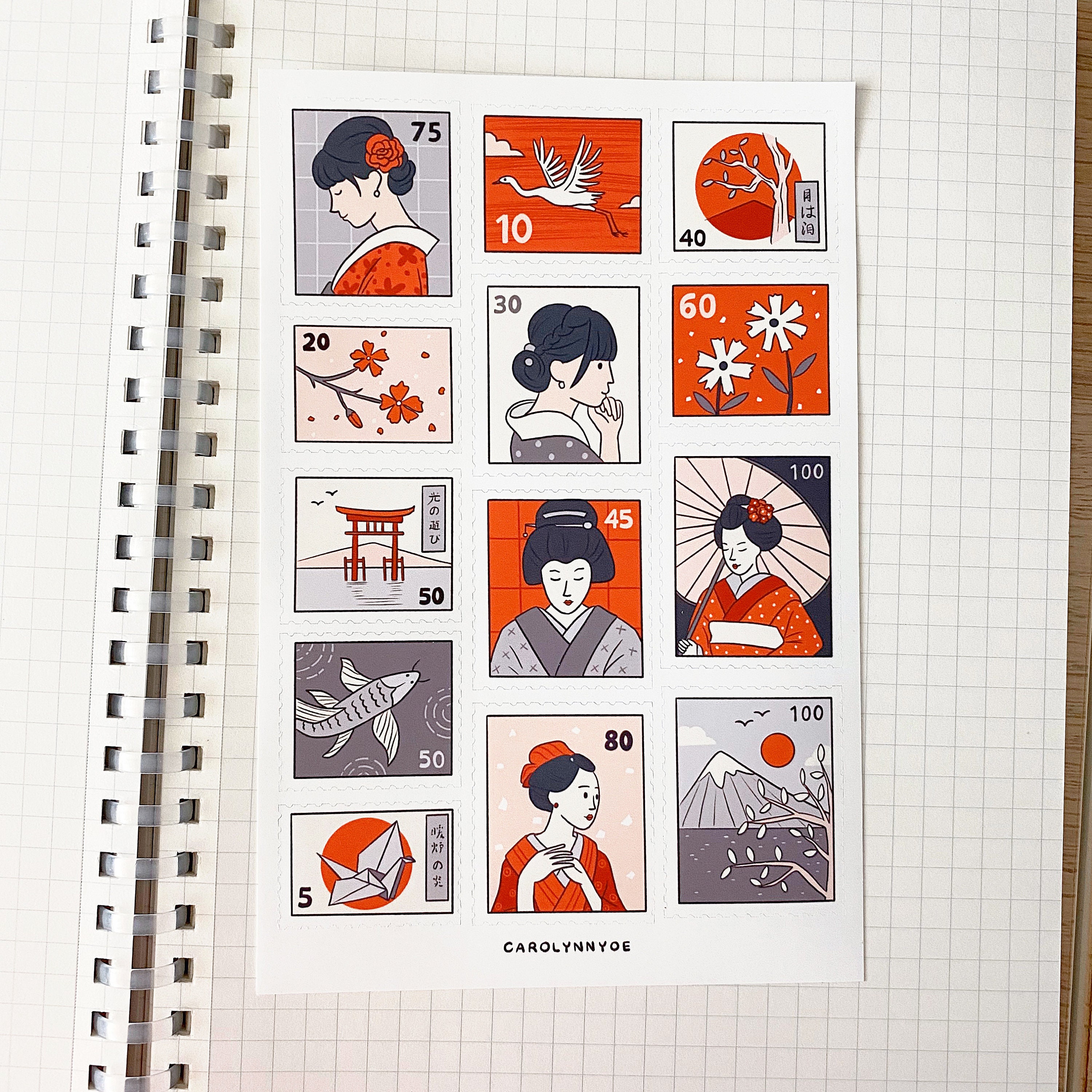 JAPAN STAMPS Sticker Sheet // Aesthetic Cute Travel - Etsy Singapore