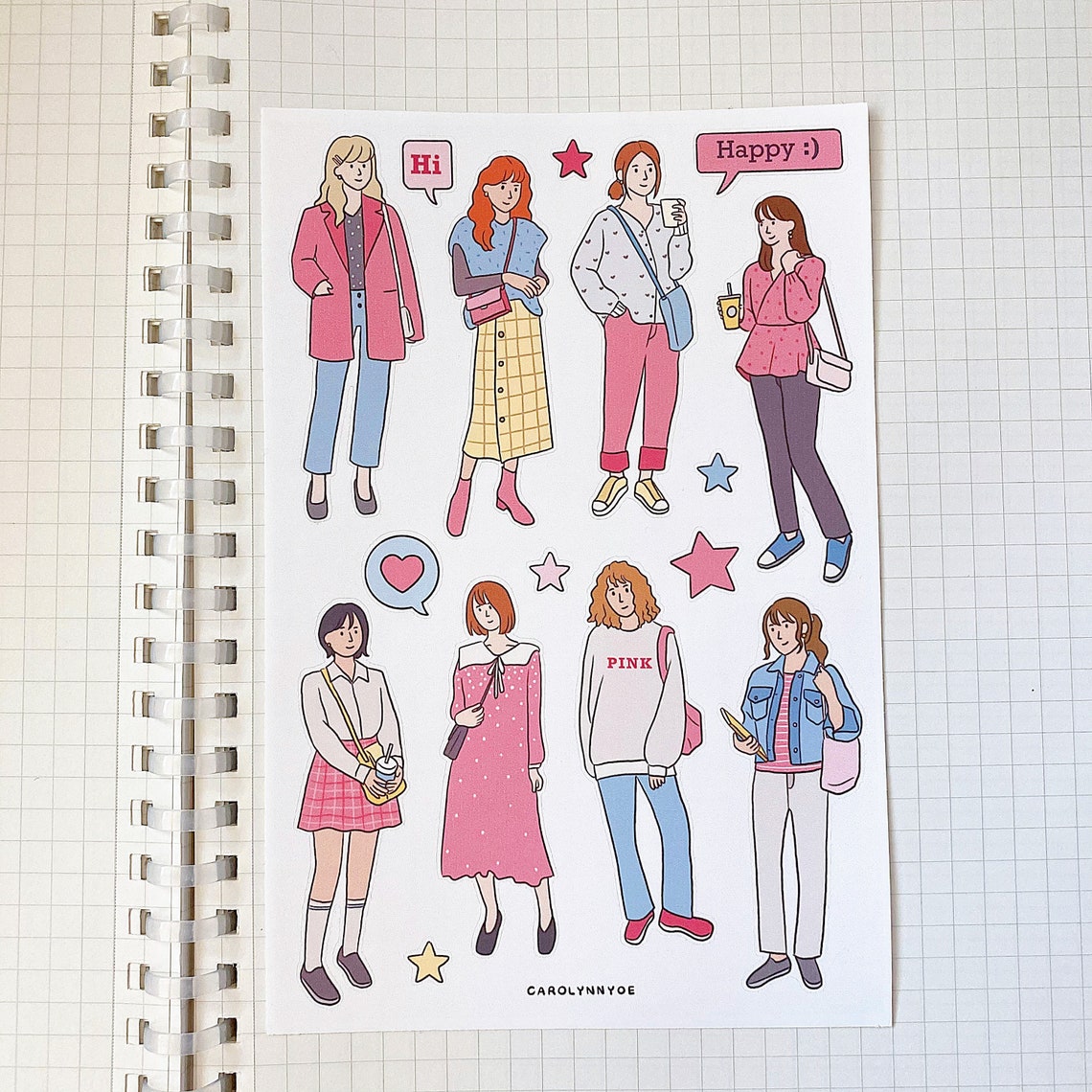 CUTE PINK OUTFIT Sticker Sheet // Aesthetic Chic Fashionable Pastel ...