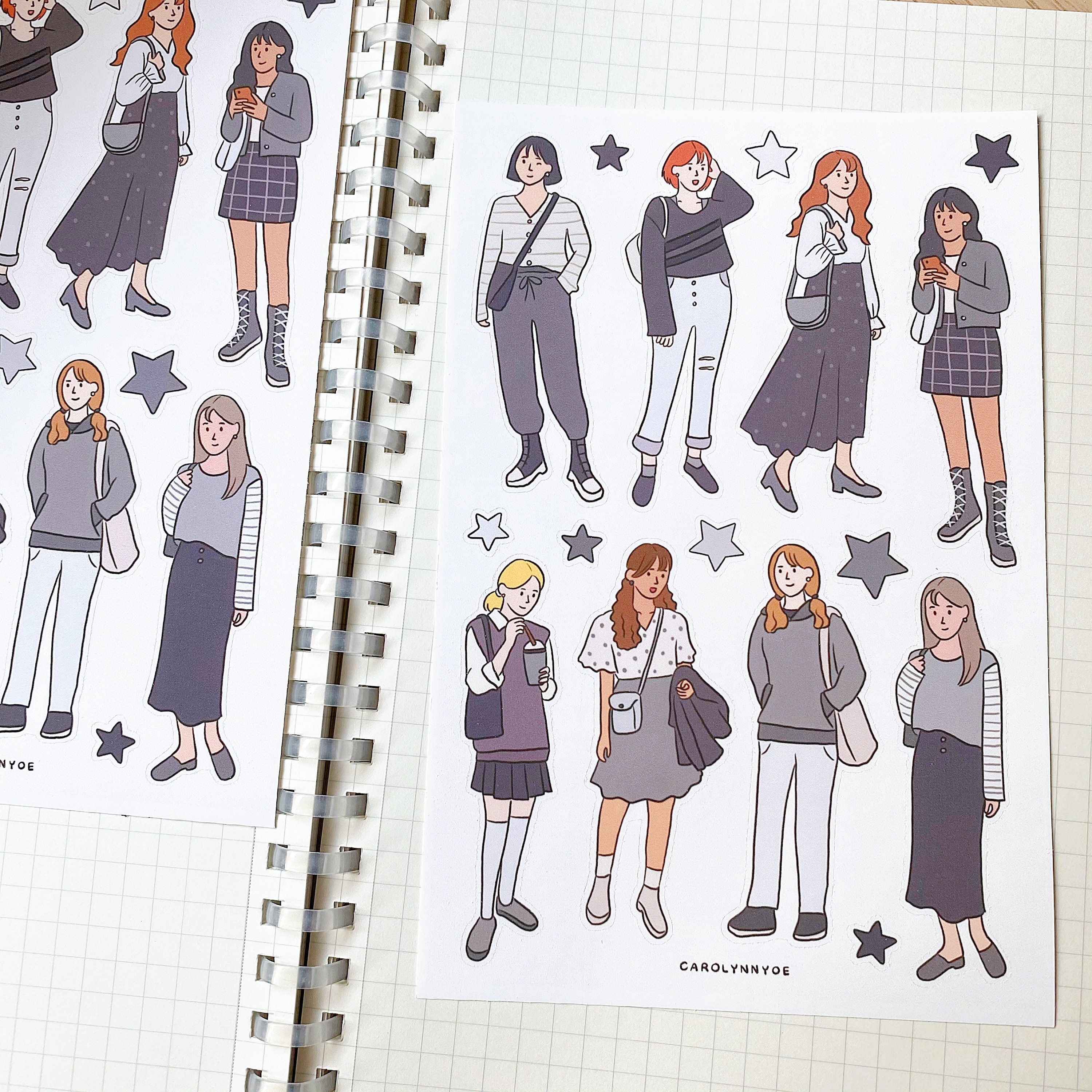 BLACK & WHITE OUTFIT Sticker Sheet // Aesthetic Cute Chic - Etsy