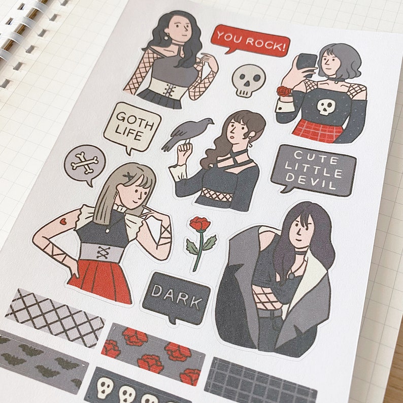 GOTH GIRL Sticker Sheet // Aesthetic Cute Dark Gothic - Etsy