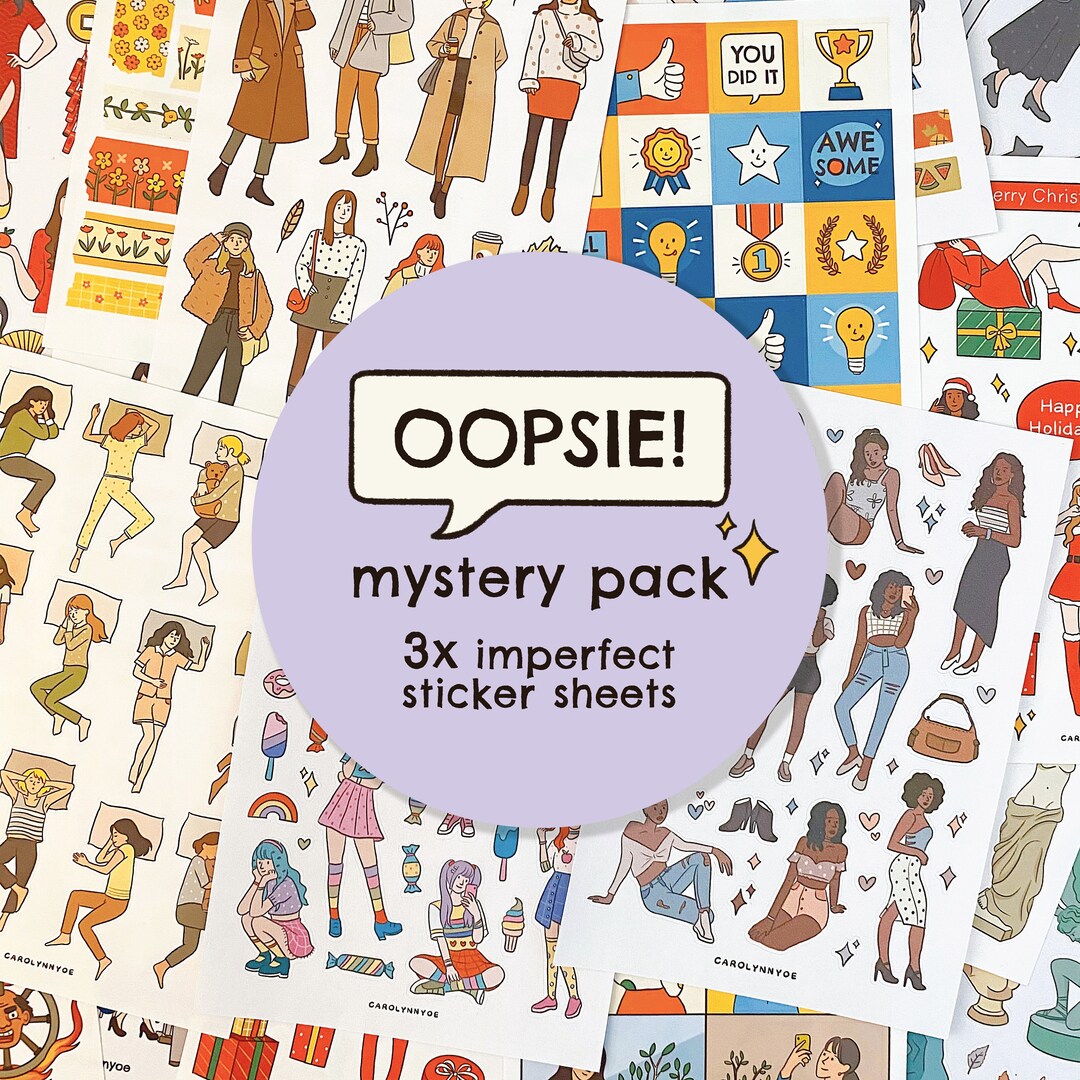 OOPSIE Mystery Pack // Set of 3 Imperfect Sticker Sheets - Etsy