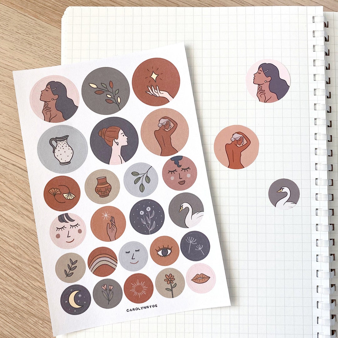 BEIGE AESTHETIC Round Sticker Sheet // Minimalist Art Vibe Nude Neutral ...
