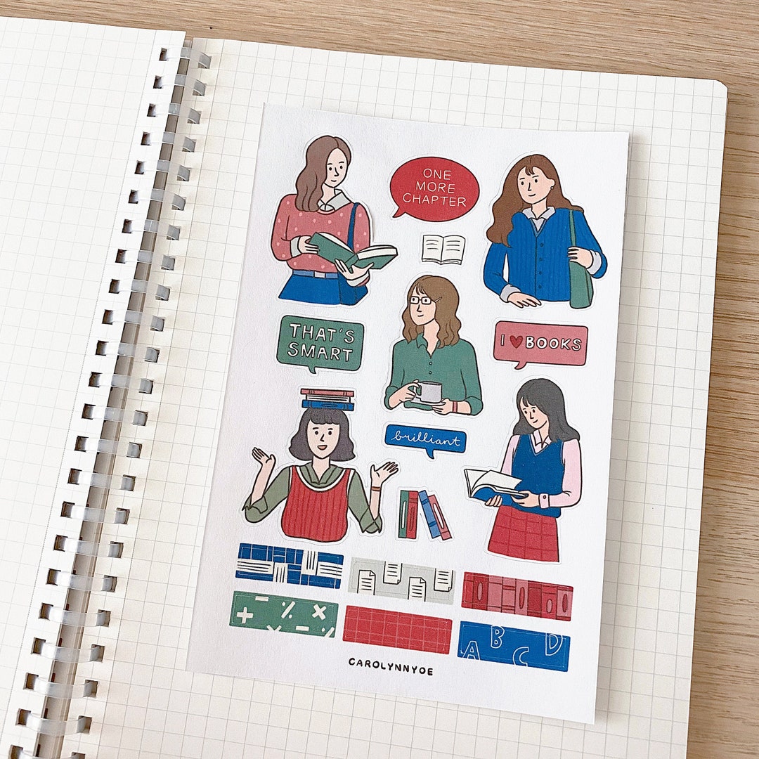 PREPPY GIRL Sticker Sheet // Aesthetic Smart Nerd Bookworm Fashionable ...