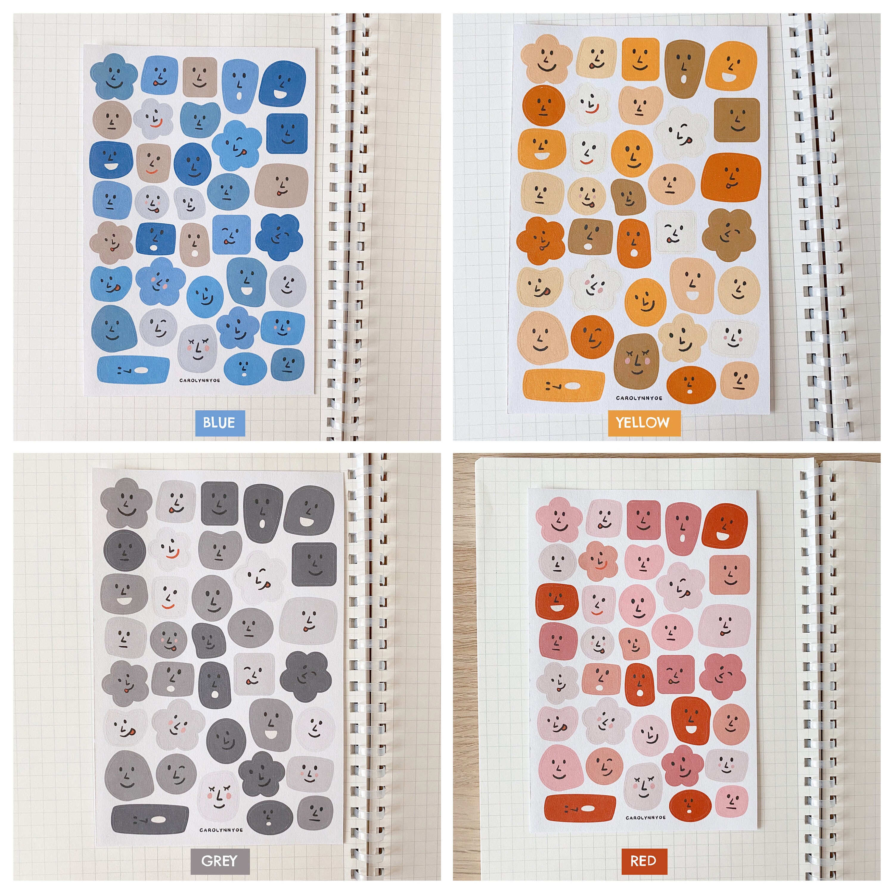 36 CUTE FACES sticker sheet 8 colour options // aesthetic | Etsy