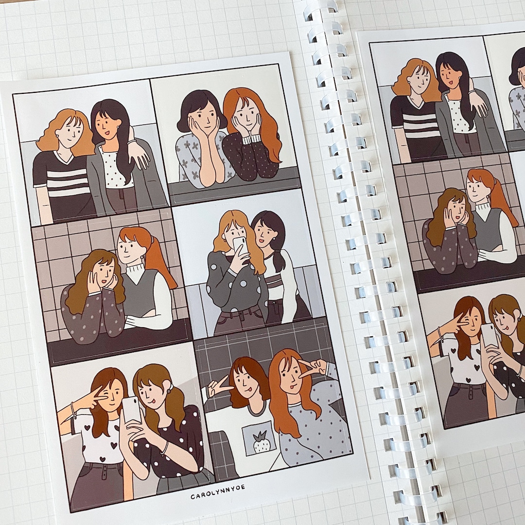 BFF GIRLS Square Sticker Sheet // Aesthetic Cute Black and White ...