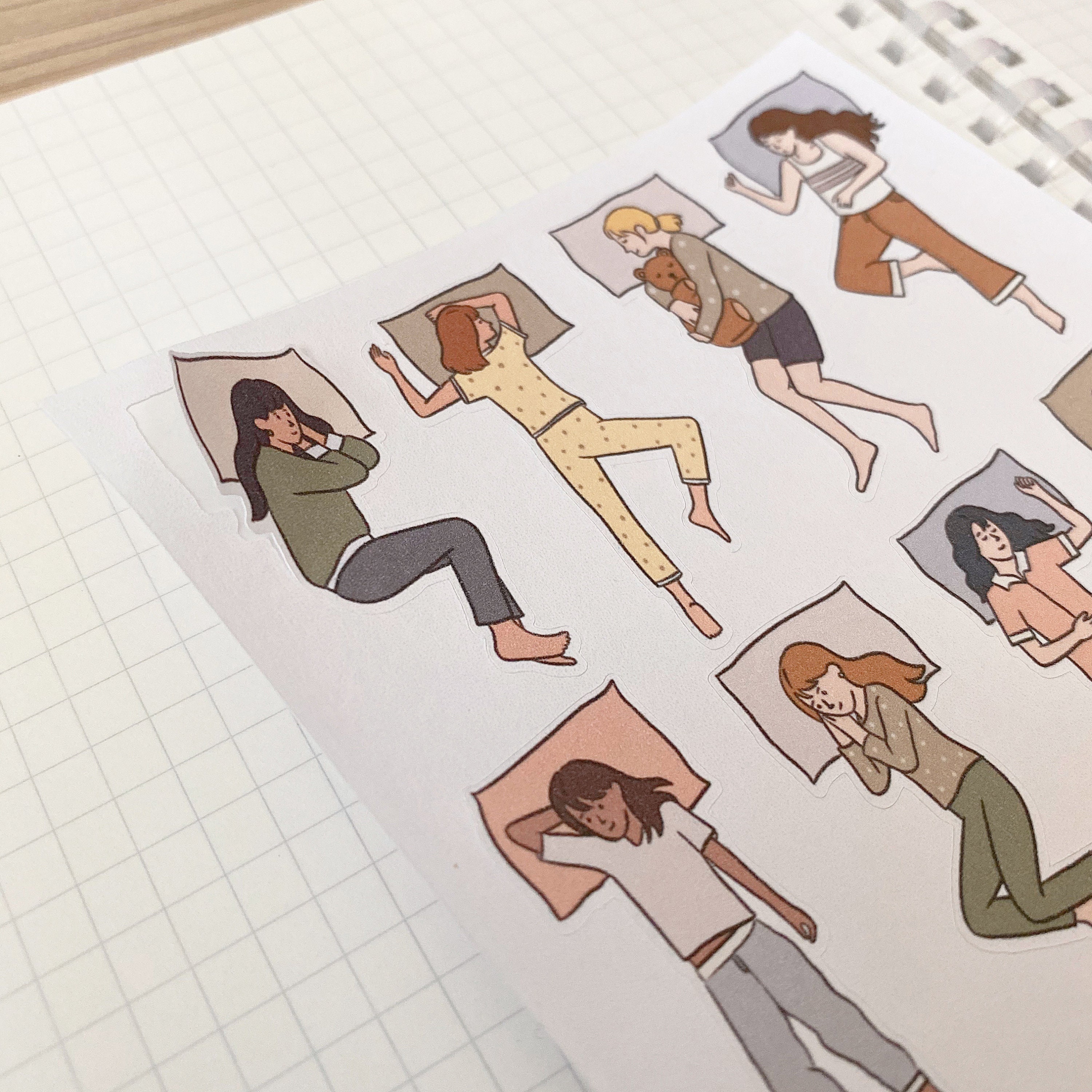 SLEEPING GIRL Sticker Sheet // Aesthetic Cute Top View Sleepover Party ...