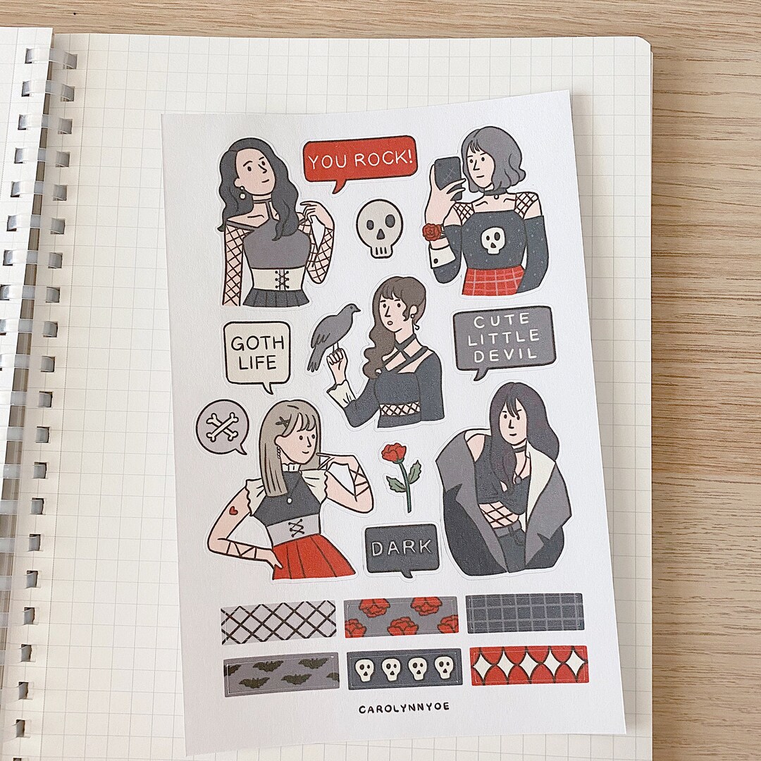 GOTH GIRL Sticker Sheet // Aesthetic Cute Dark Gothic Fashionable Girls ...